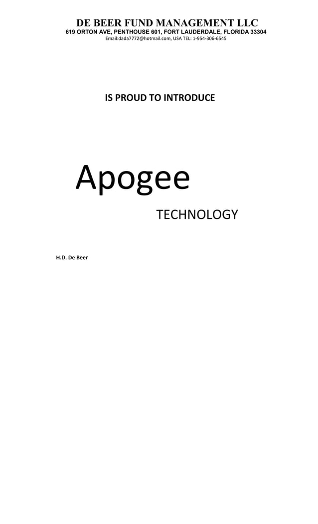 Apogee Corp Presentation By Hans David De Beer | PDF