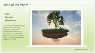 A Poison Tree Poem By William Blake ( Style, Theme & Symbolism) | PPTX
