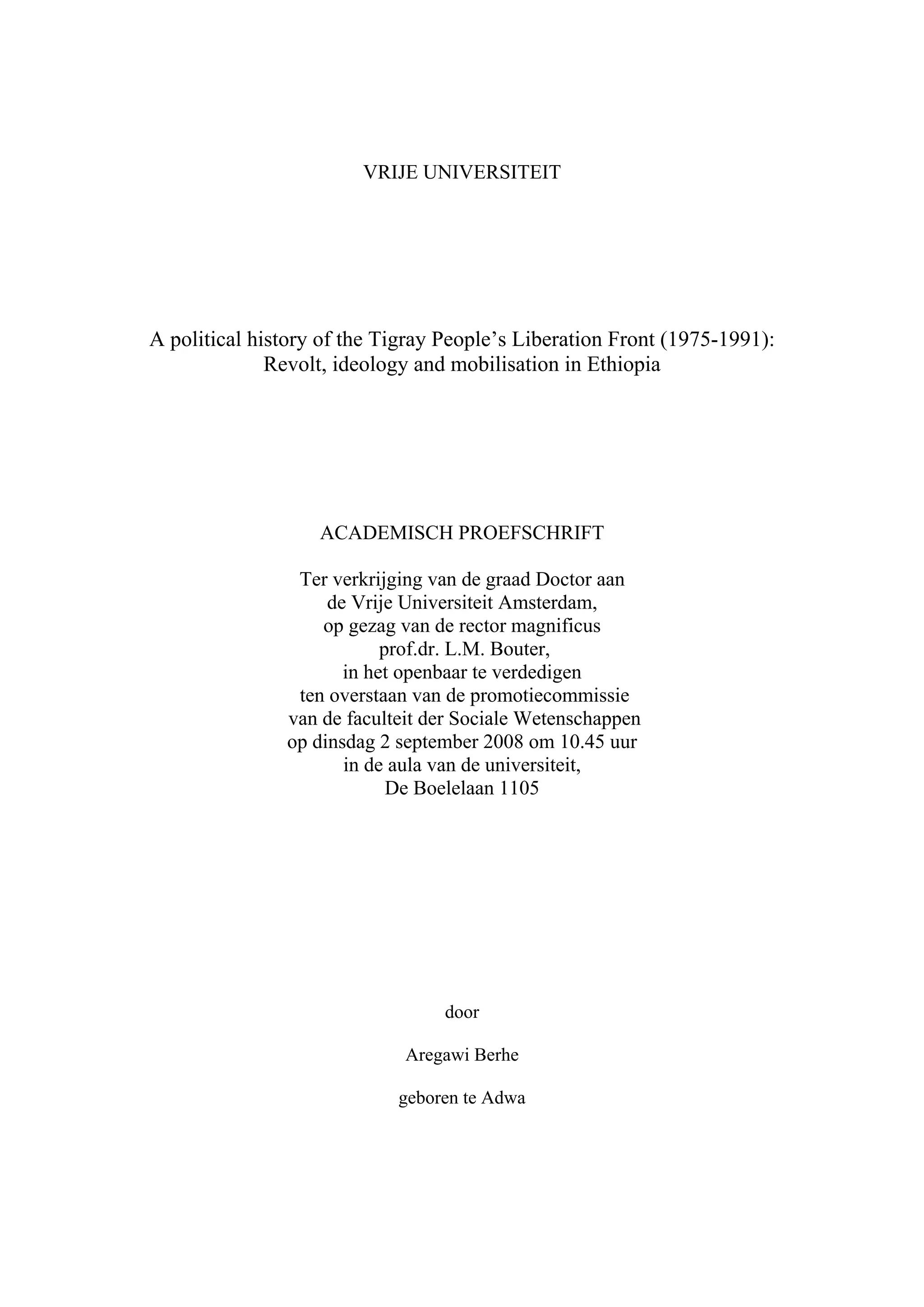 A political history of the tigray people’s 1975 1991 | PDF