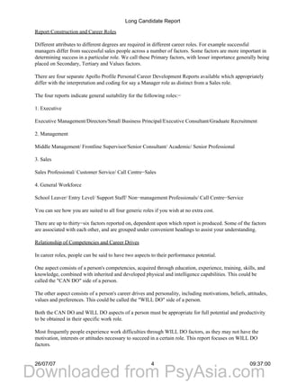 Apollo Development Personality Report | PDF