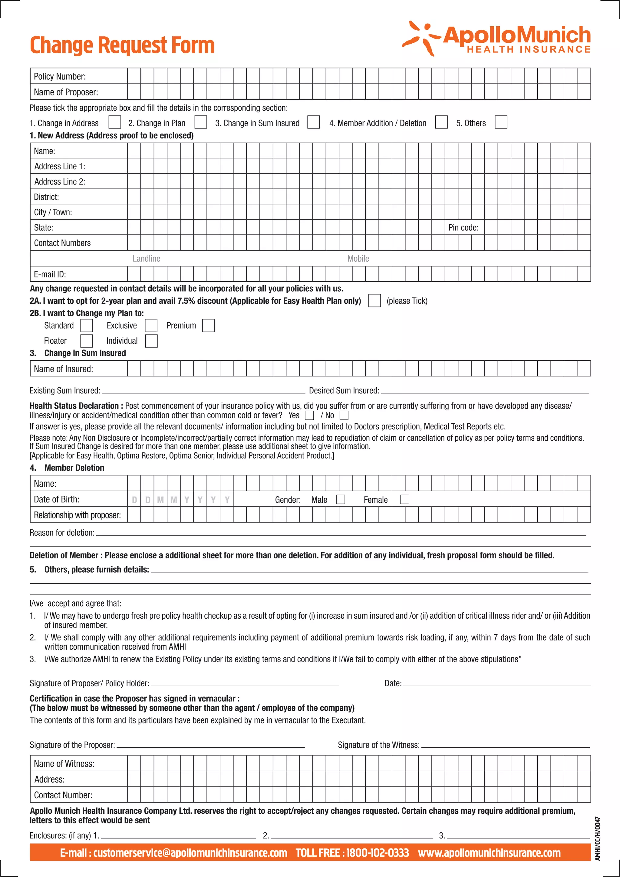 Apollo Munich Change Request Form | PDF