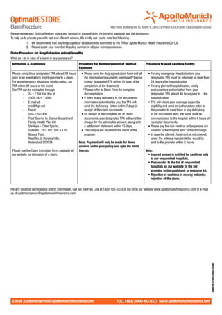 Apollo Munich Optima Restore Policy Wordings | PDF