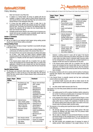 Apollo Munich Optima Restore Policy Wordings | PDF