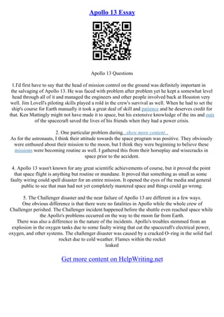 Apollo 13 Essay | PDF