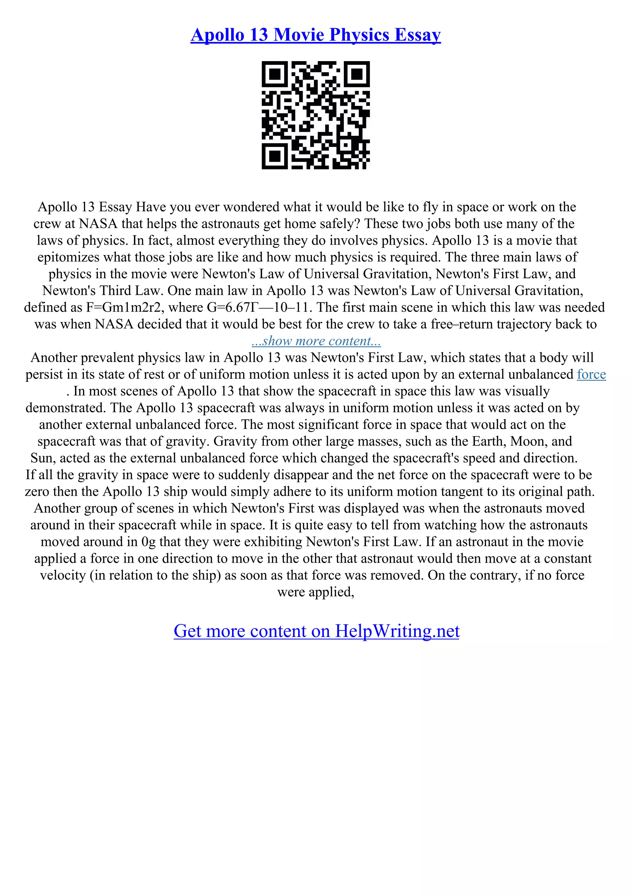 Apollo 13 Essay | PDF