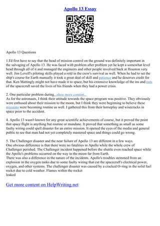 Apollo 13 Essay | PDF | Science Fiction | Genres