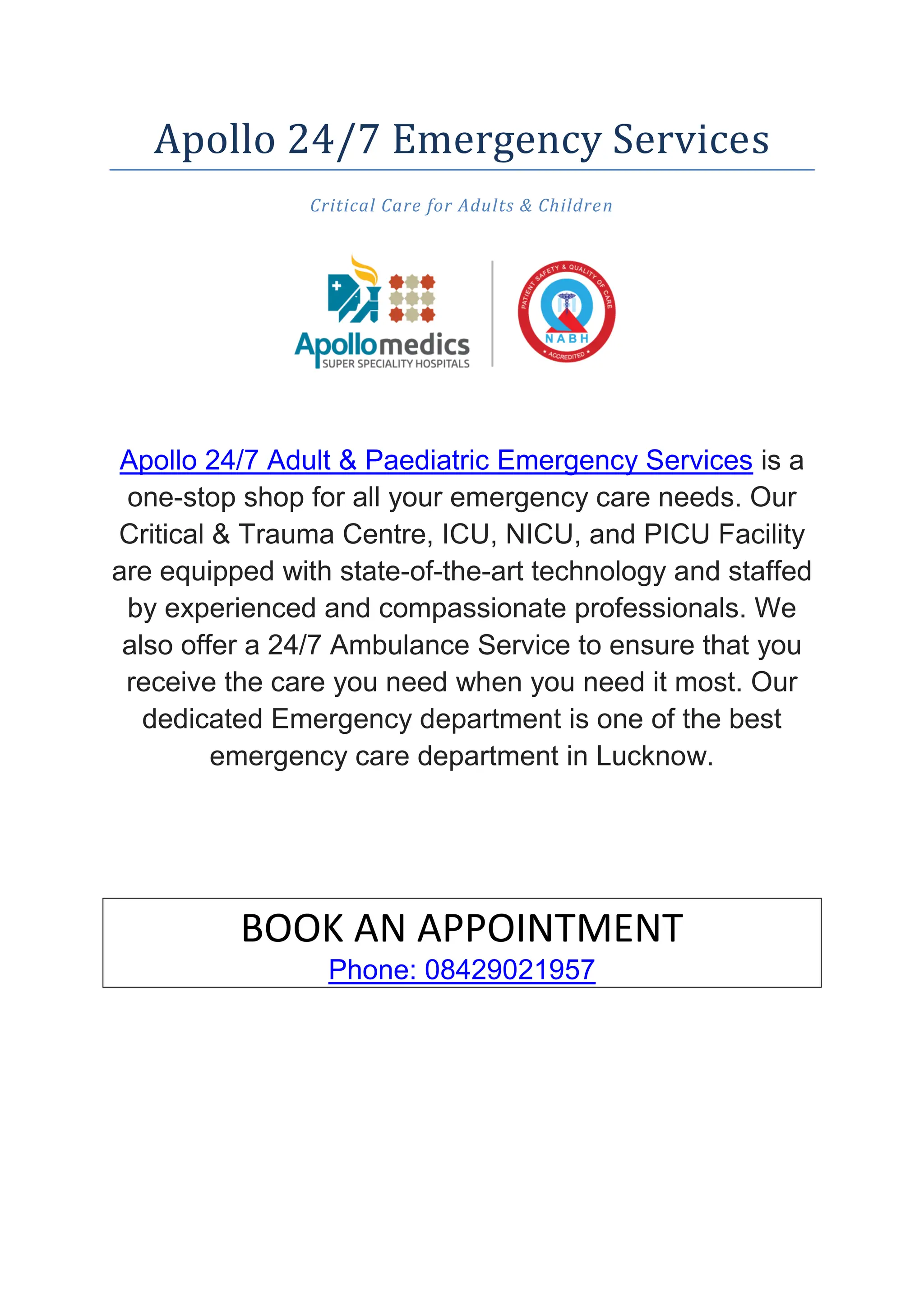 Apollo 24/7 Emergency Services | Critical Care for Adults and Children ...