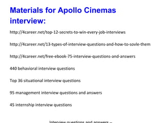 Apollo cinemas interview questions and answers | PPT