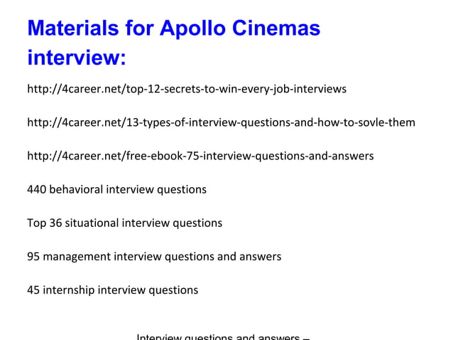 Apollo cinemas interview questions and answers | PPT