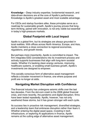 Apollo Global Management Redefining the Future of Alternative Asset ...