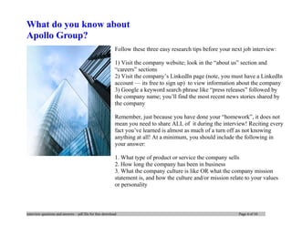 Apollo group interview questions and answers | DOC