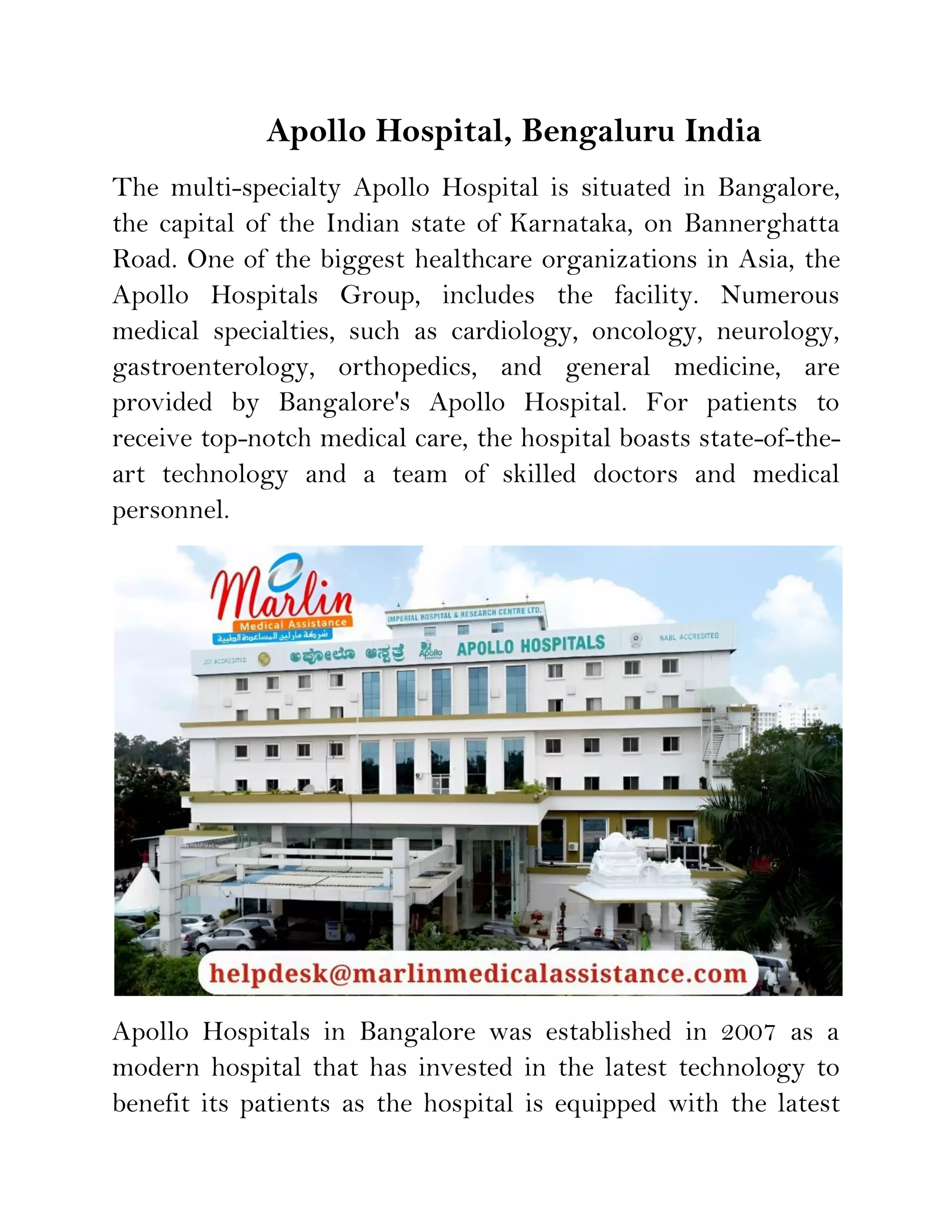 Apollo Hospital, Bengaluru India | PDF