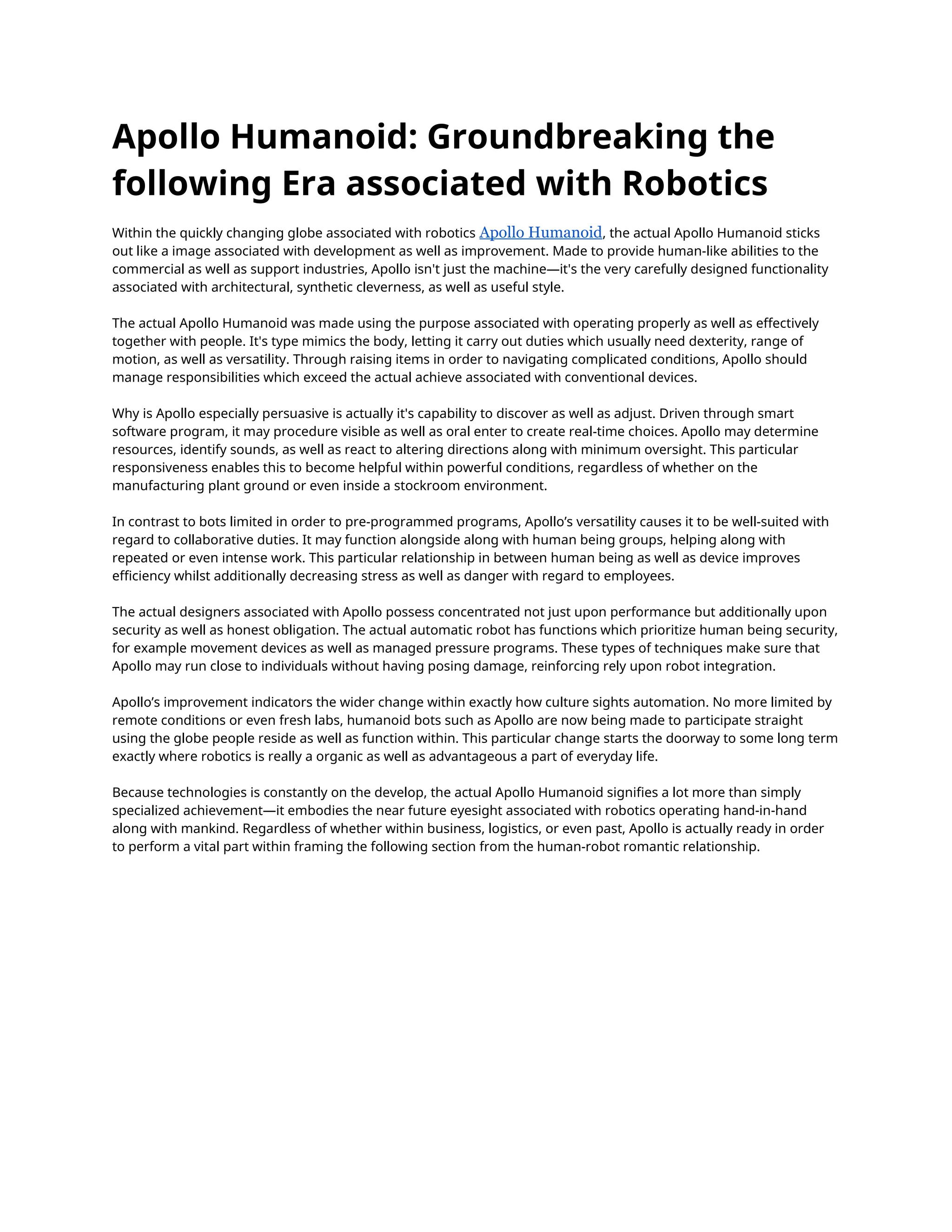 Apollo Humanoid Groundbreaking the following Era associated with ...