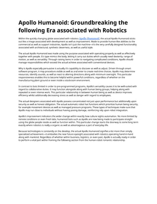 Apollo Humanoid Groundbreaking the following Era associated with ...