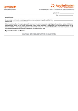 Apollo Munich Easy Health Insurance Proposal Form | PDF