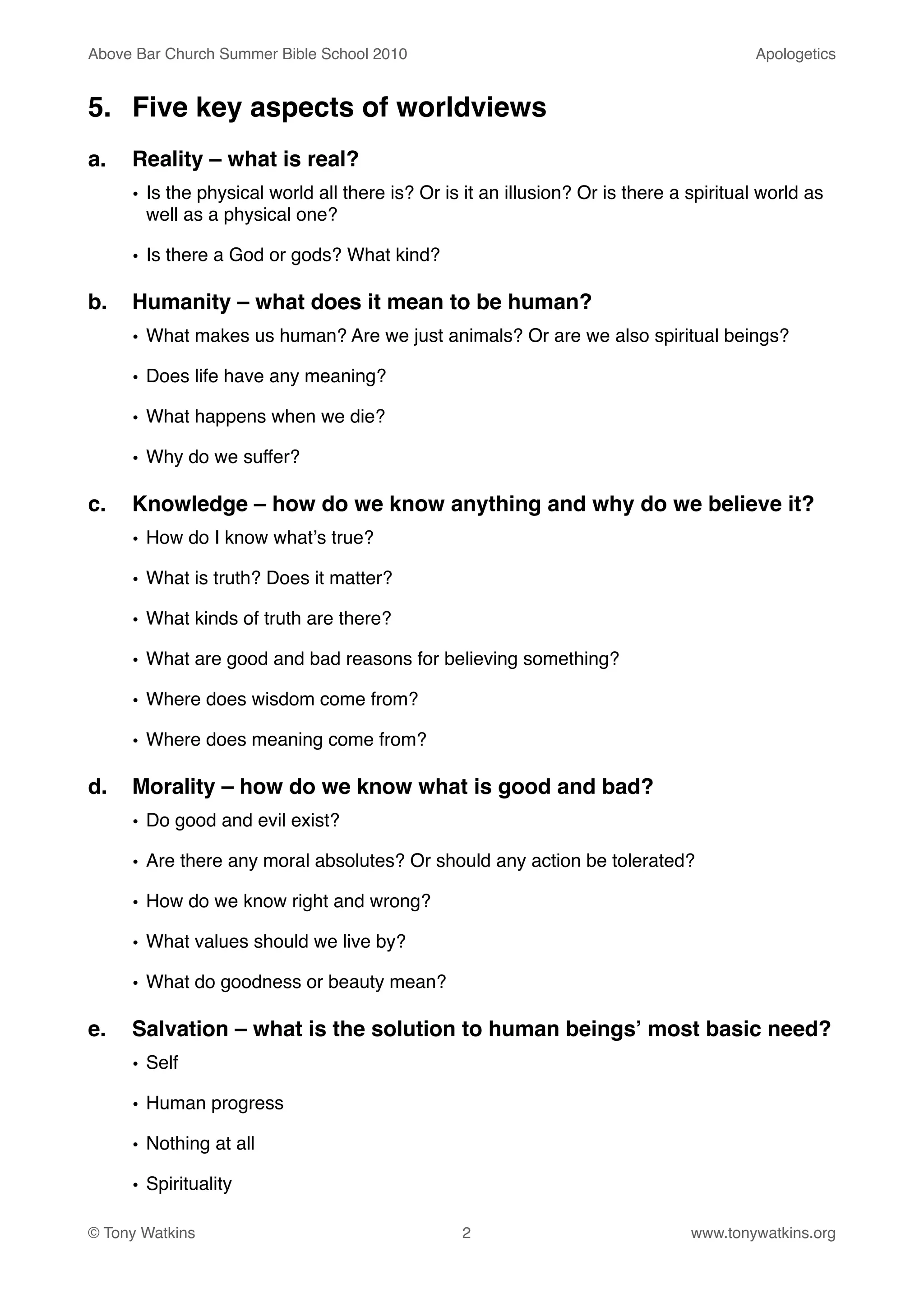 A1. Introduction to Apologetics (handout) | PDF | Christianity ...