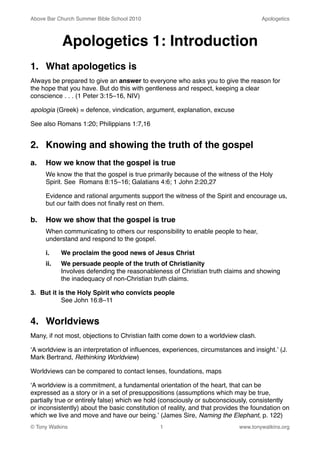 A1. Introduction to Apologetics (handout) | PDF
