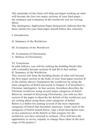 APOLOGETICS APPLICATION PAPER – PART 1 SUBMISSION FORMMake sur.docx ...