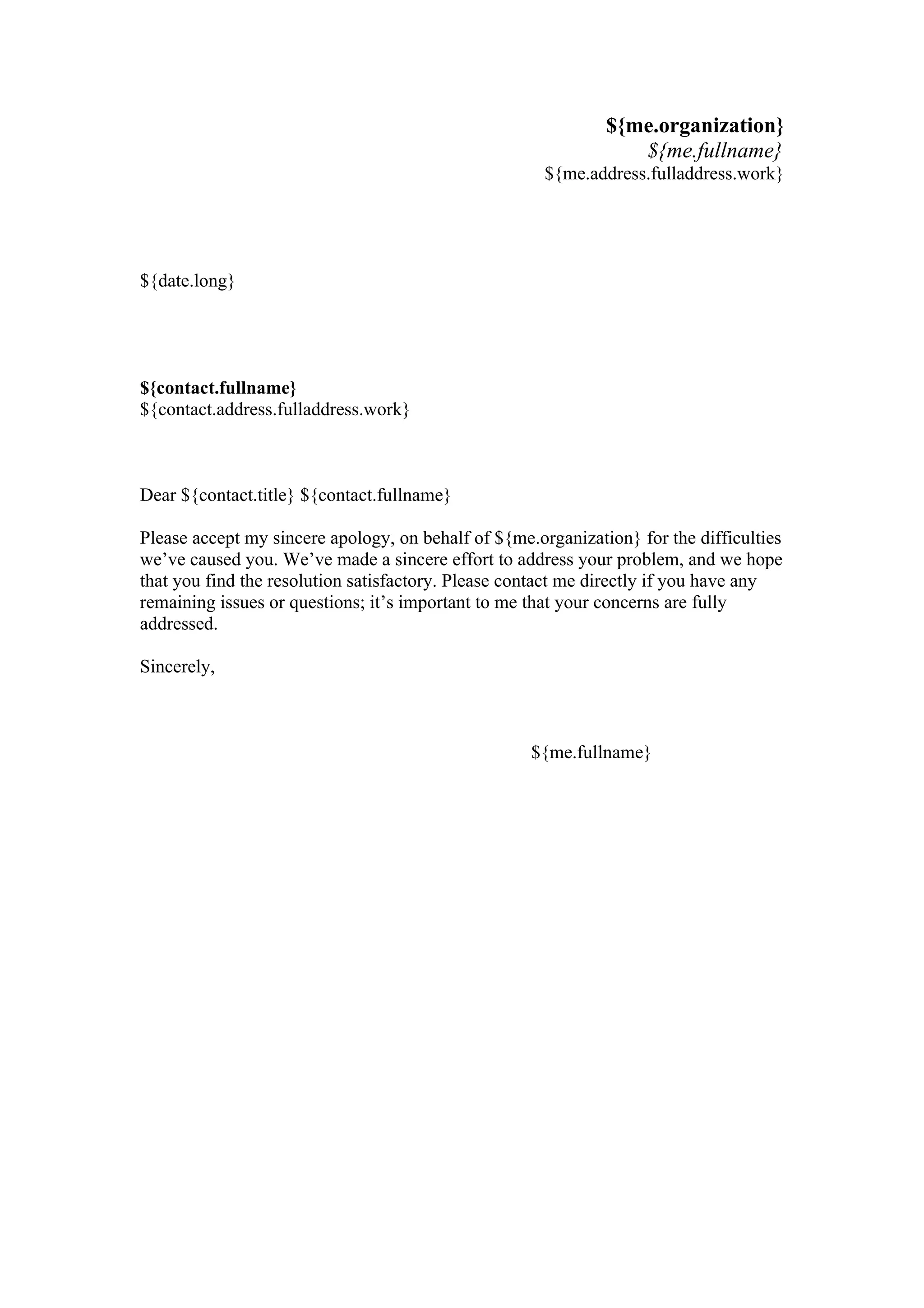 Apologize Letter Doc