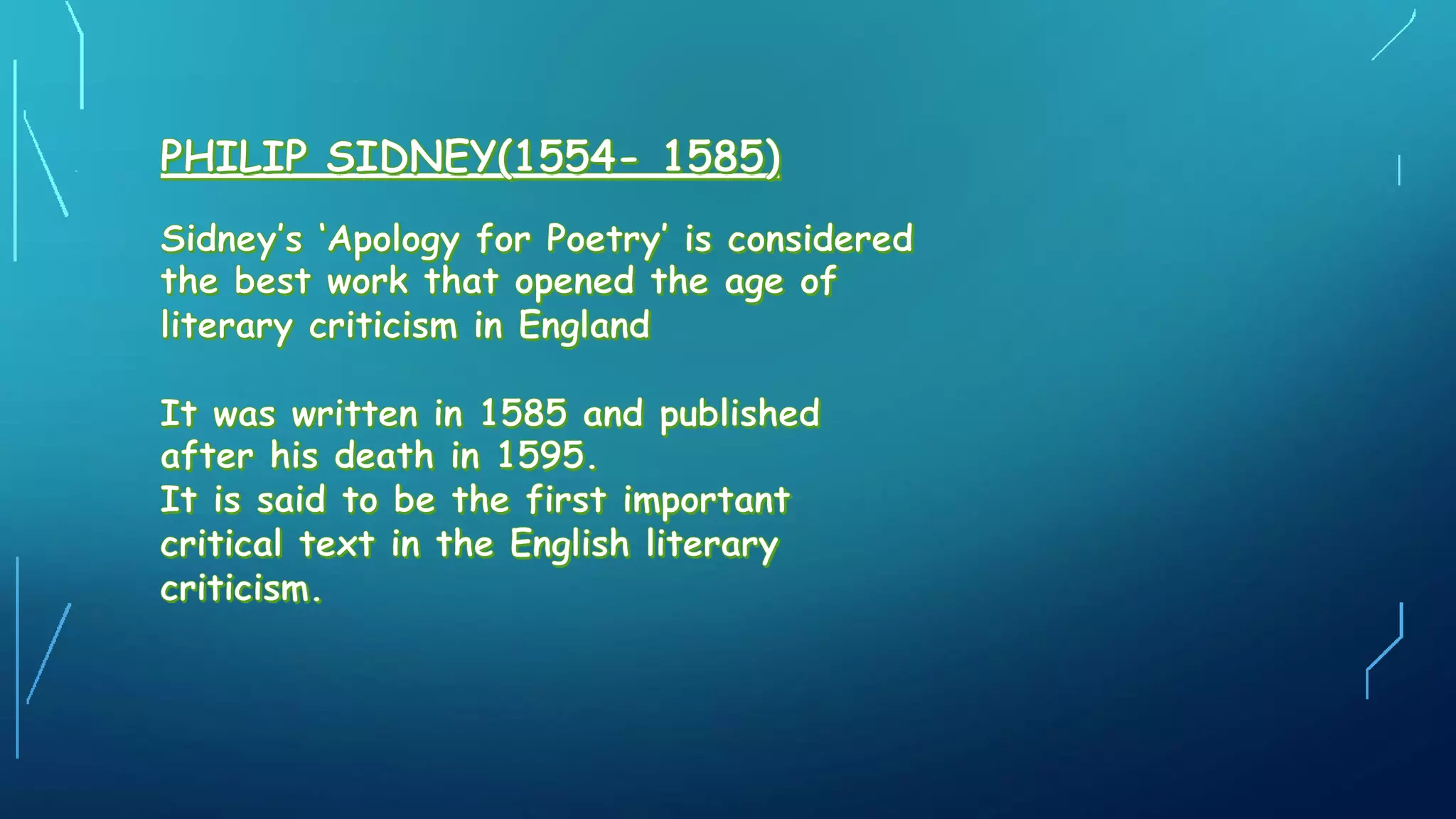 Apology for poetry (sir philip sidney) | PPTX