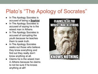 Socrates' Apology written by Plato, Philosophy Lecture Slides | PDF