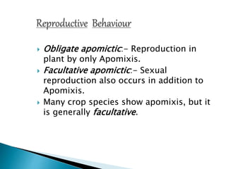 Apomixis and its application for crop improvement. | PPTX