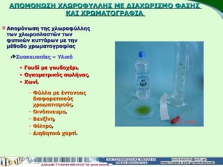 ΑΠΟΜΟΝΩΣΗ ΧΛΩΡΟΦΥΛΛΗΣ ΜΕ ΔΙΑΧΩΡΙΣΜΟ ΦΑΣΗΣ & ΧΡΩΜΑΤΟΓΡΑΦΙΑ ΔΙΑΔΙΚΤΥΑΚΗ ...