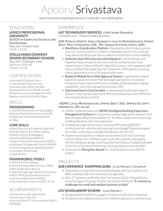 Apoorv Srivastava Java SDE for the purpose of resume | PDF