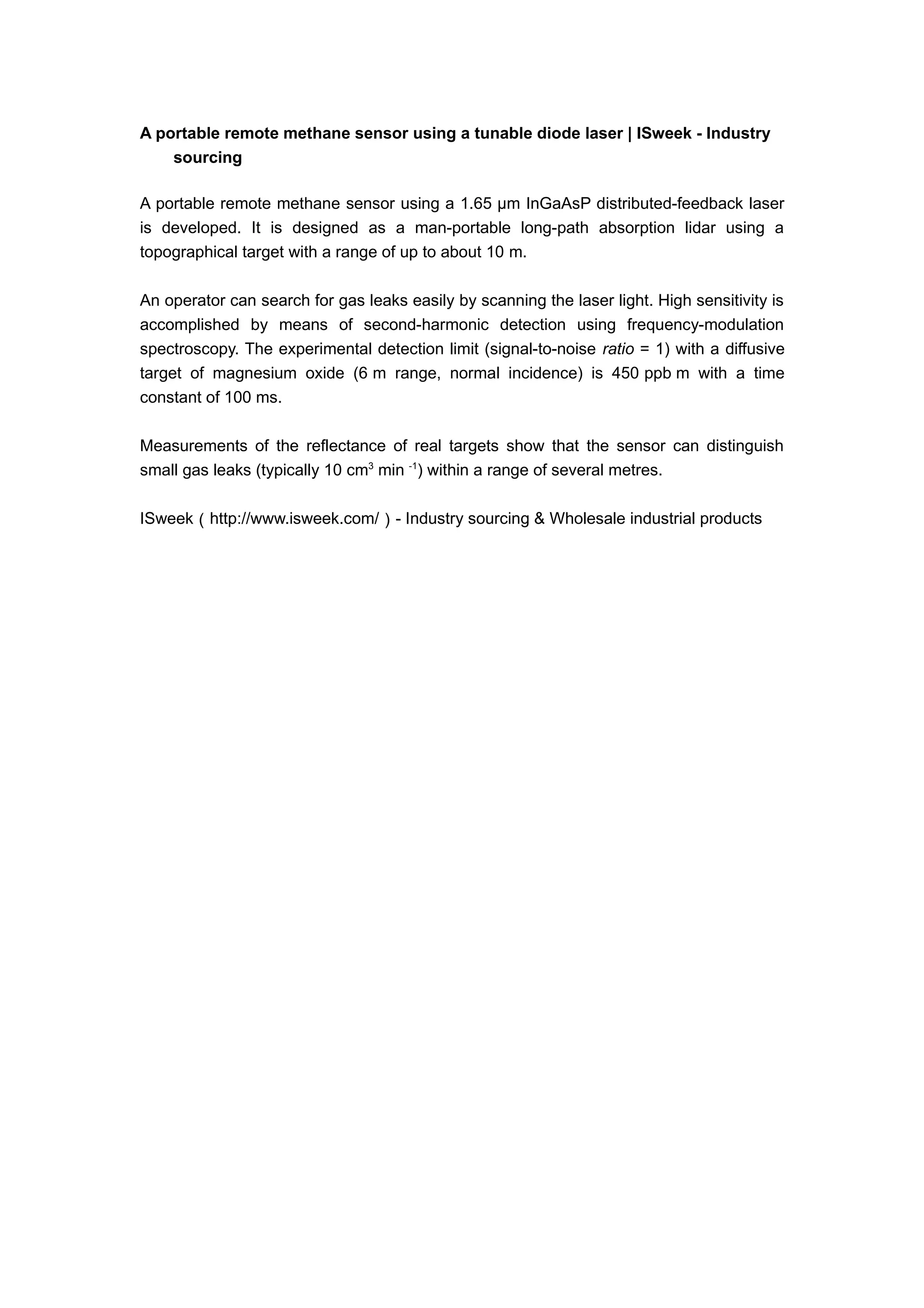 A Portable Remote Methane Sensor Using A Tunable Diode Laser Doc Chemistry Science