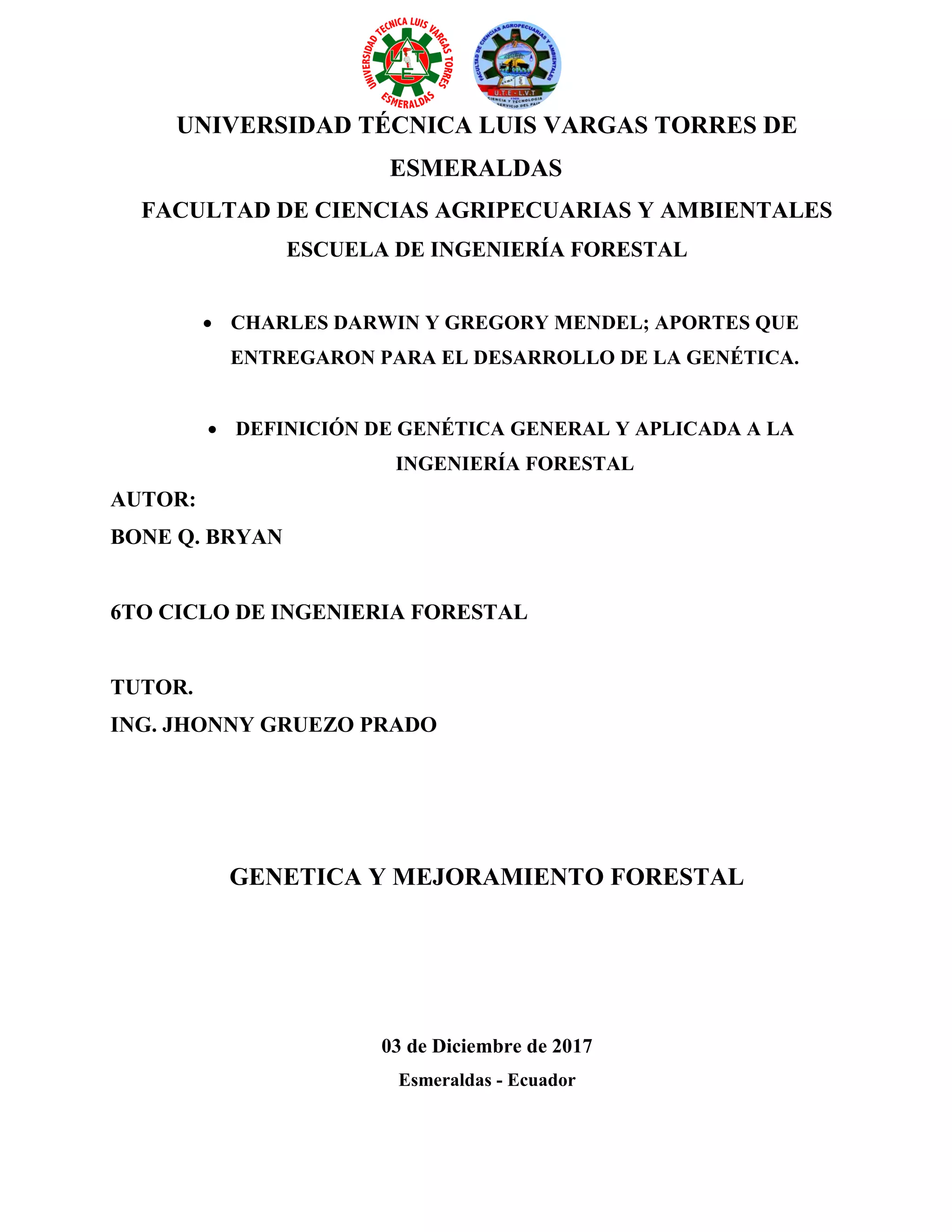 Aportes de charles darwin y gregor mendel para el desarrollo de la ...