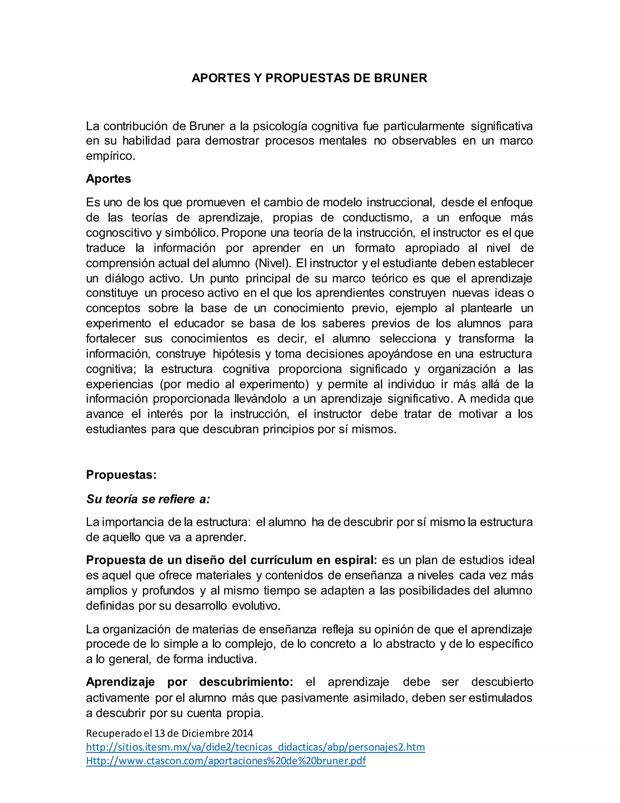 Aportes y propuestas de bruner | DOCX