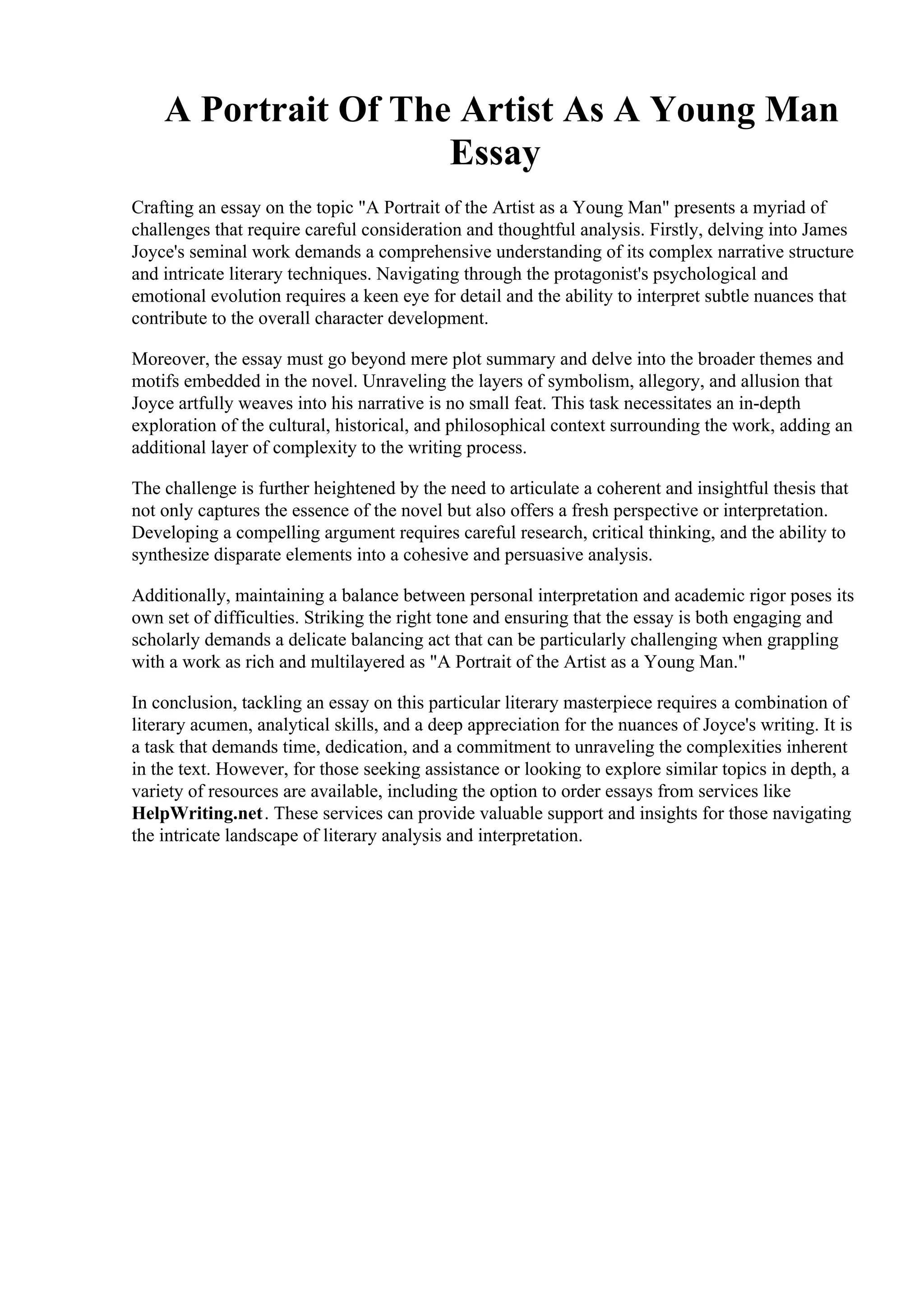 A Portrait Of The Artist As A Young Man Essay | PDF