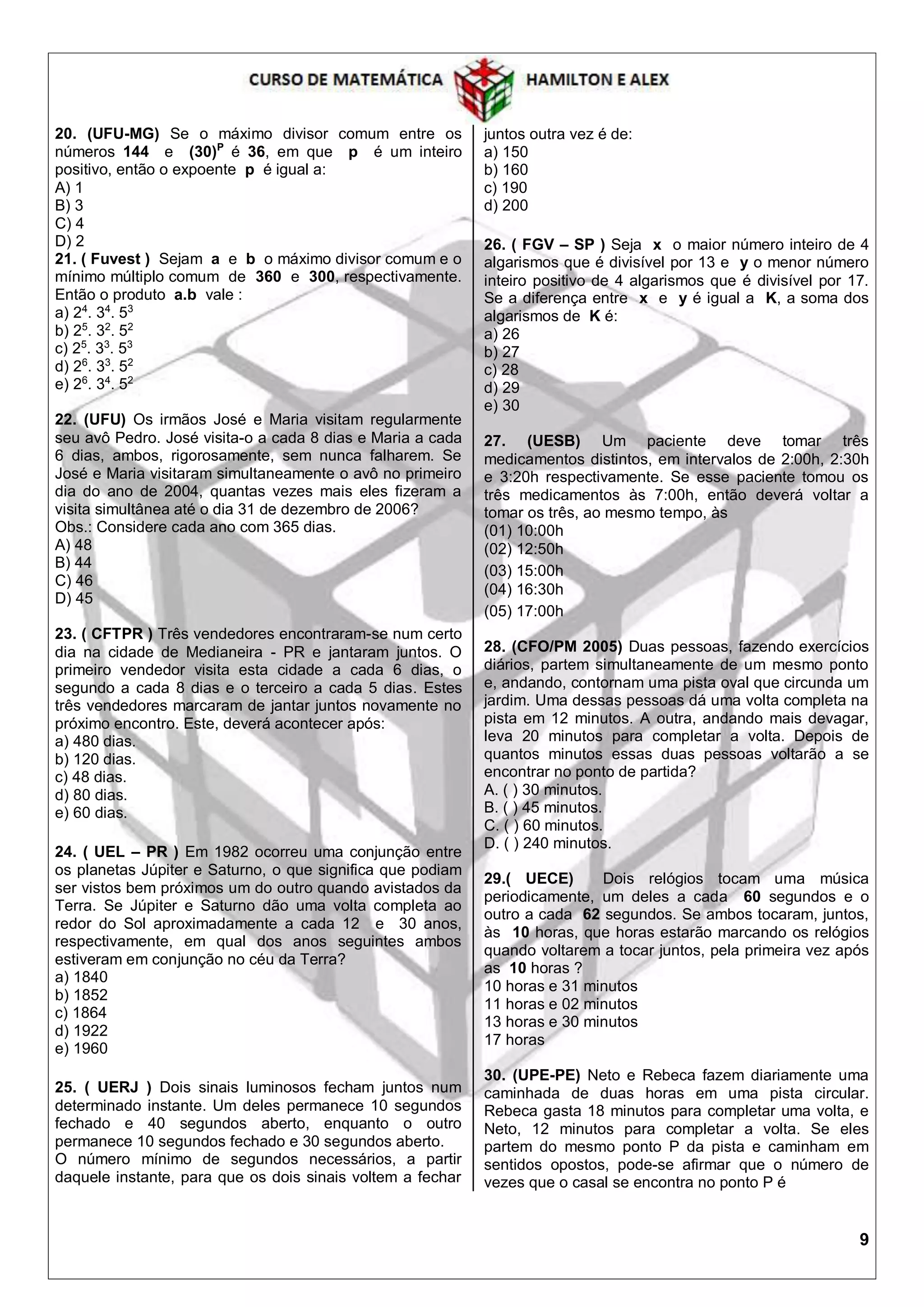 Apostila exercicios matematica | PDF