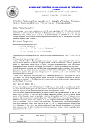 Tipos de dados C | PDF