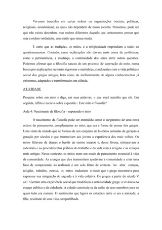 Apostila de filosofia 6o ef - 1o bimestre | DOC
