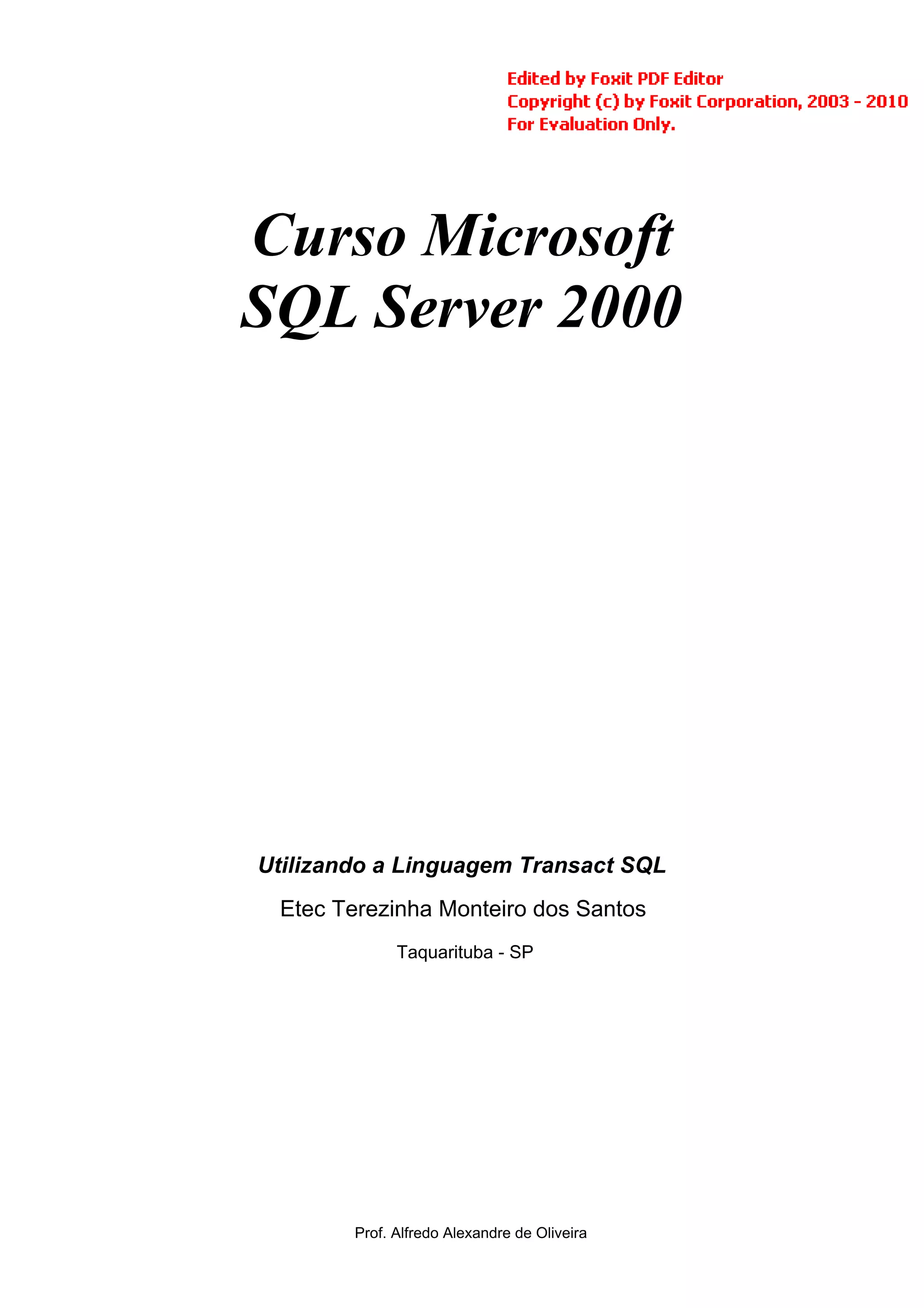 Apostila sql server2000 | PDF