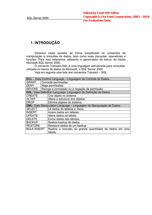 Apostila sql server2000 | PDF
