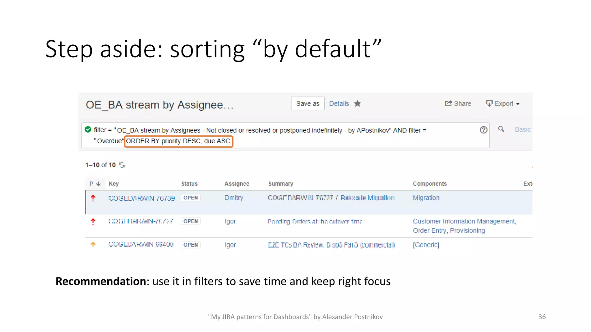 My JIRA patterns for Dashboards | PPT