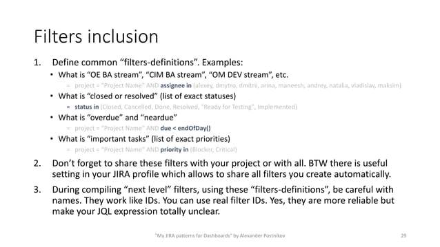 My JIRA patterns for Dashboards | PPT