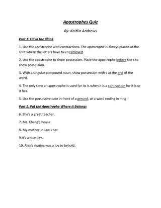 Apostrophes quiz with answers | DOCX