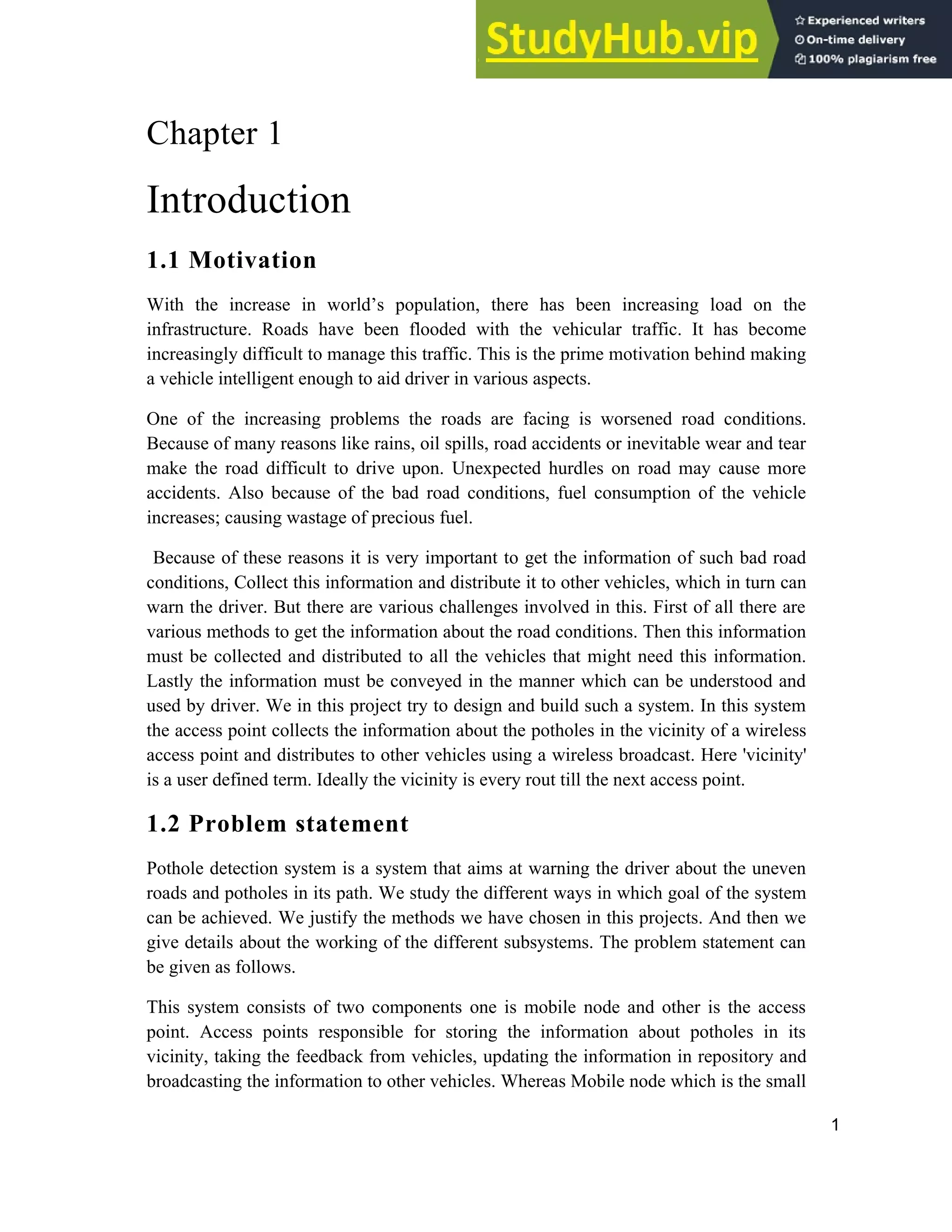 A Pothole Detection System M. Tech Project Report II Nd Stage | PDF