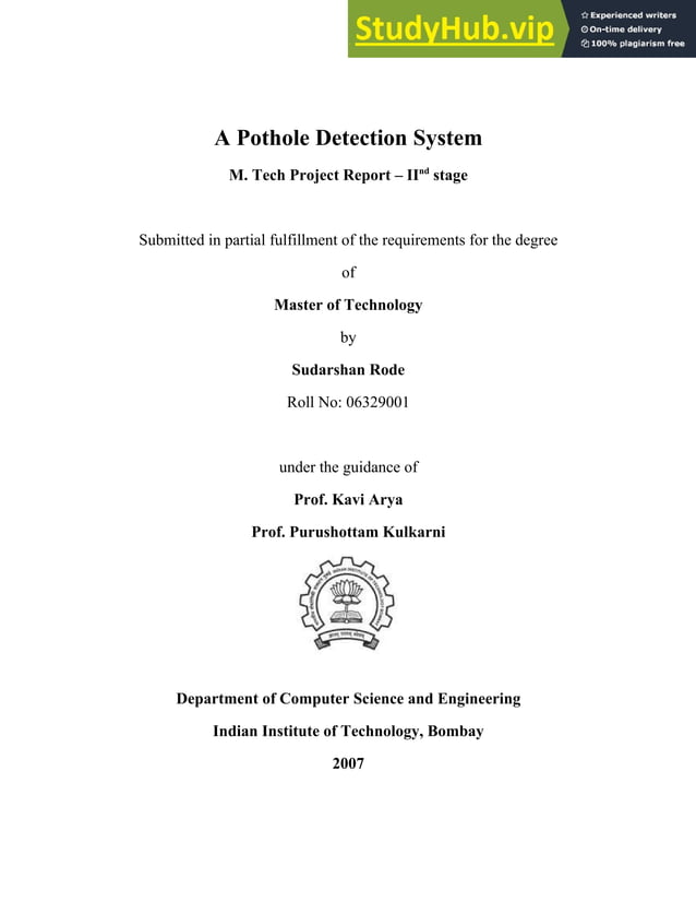 A Pothole Detection System M. Tech Project Report II Nd Stage | PDF | Computer Networking ...