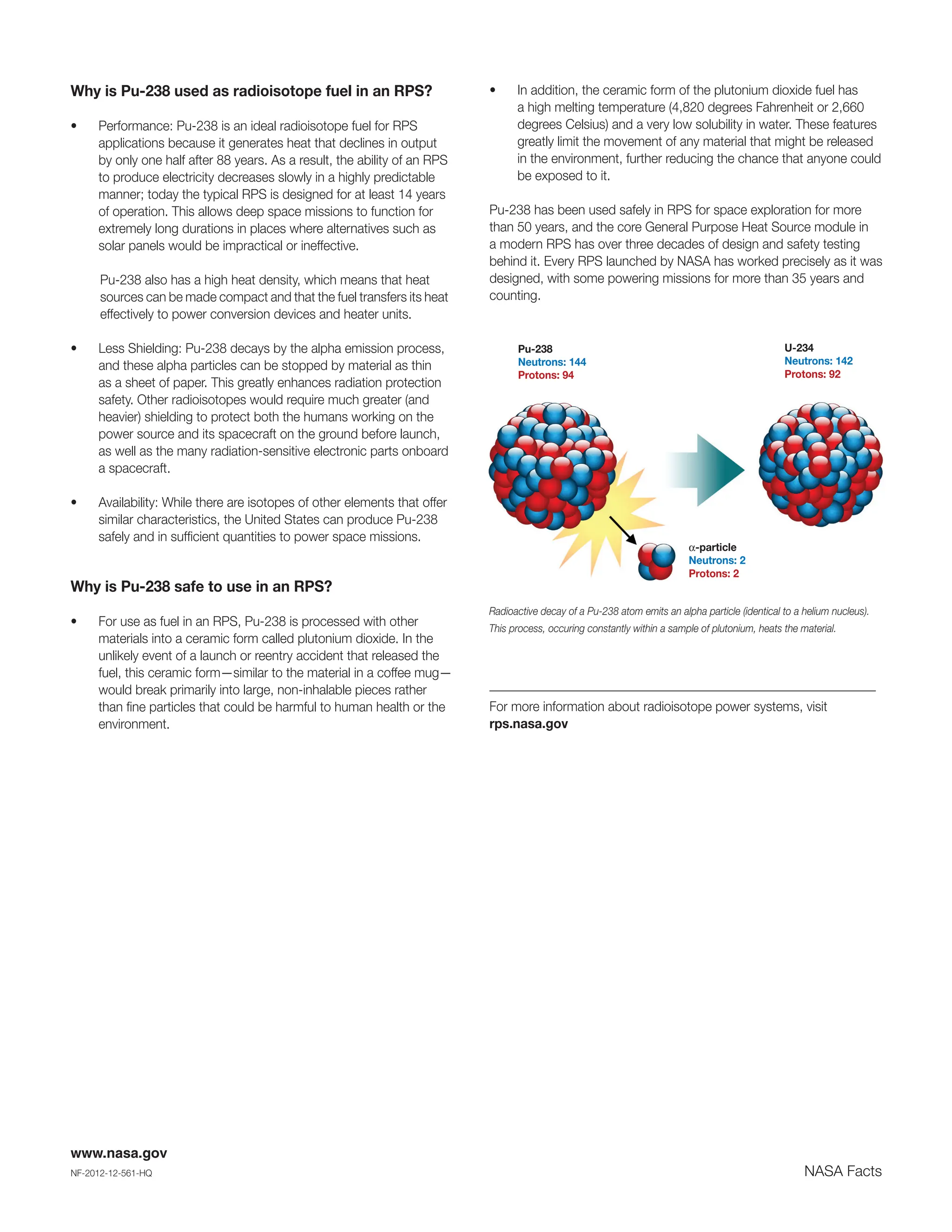 RPS (Radioisotope Power Systems )to NASA for use in space exploration ...