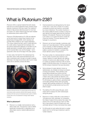 RPS (Radioisotope Power Systems )to NASA for use in space exploration ...