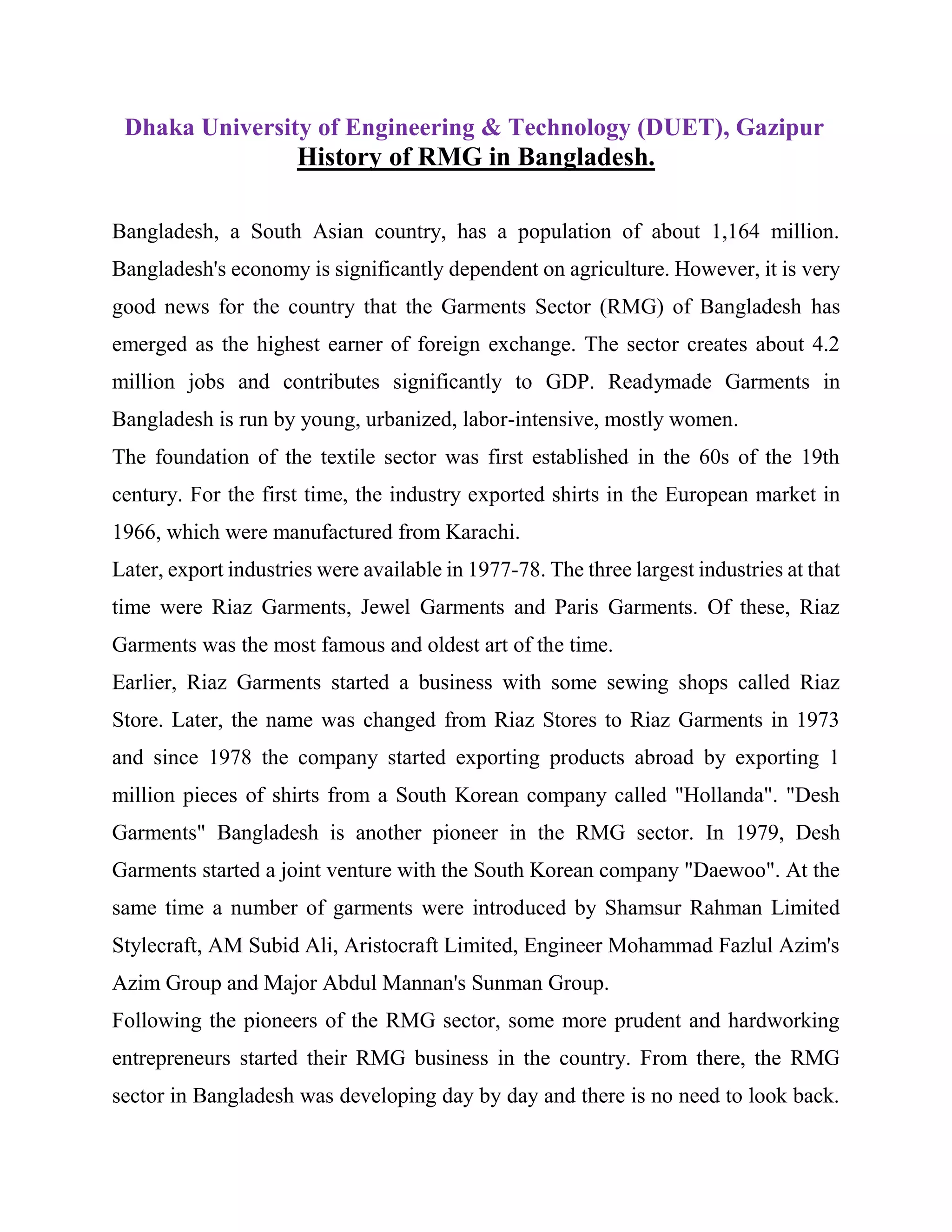 History of RMG in Bangladesh | PDF
