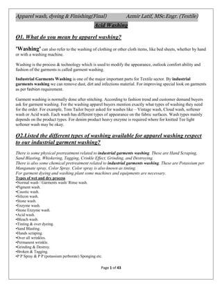 Apparel Washing, Dyeing and Finishing | PDF