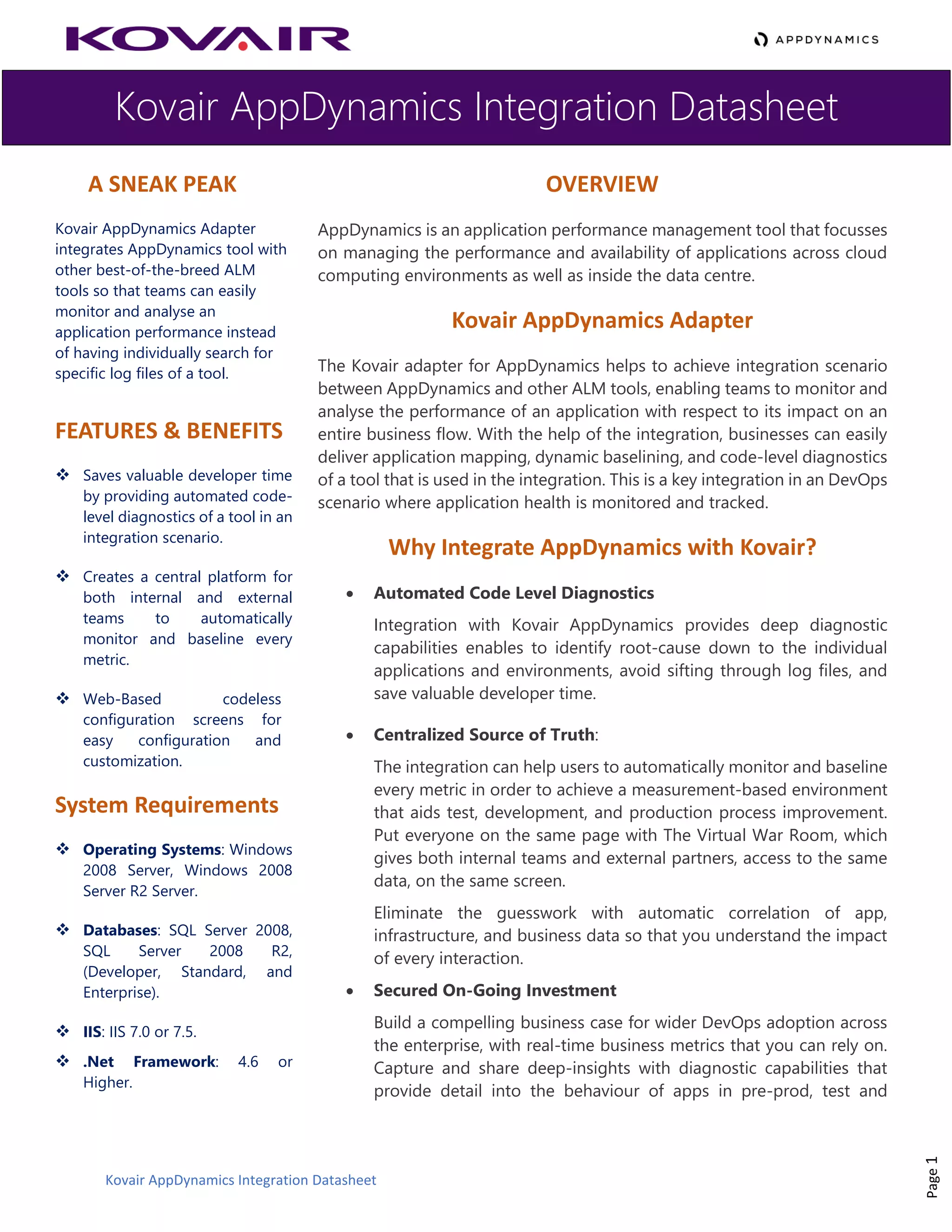 AppDynamics Integration Adapter - Datasheet | PDF
