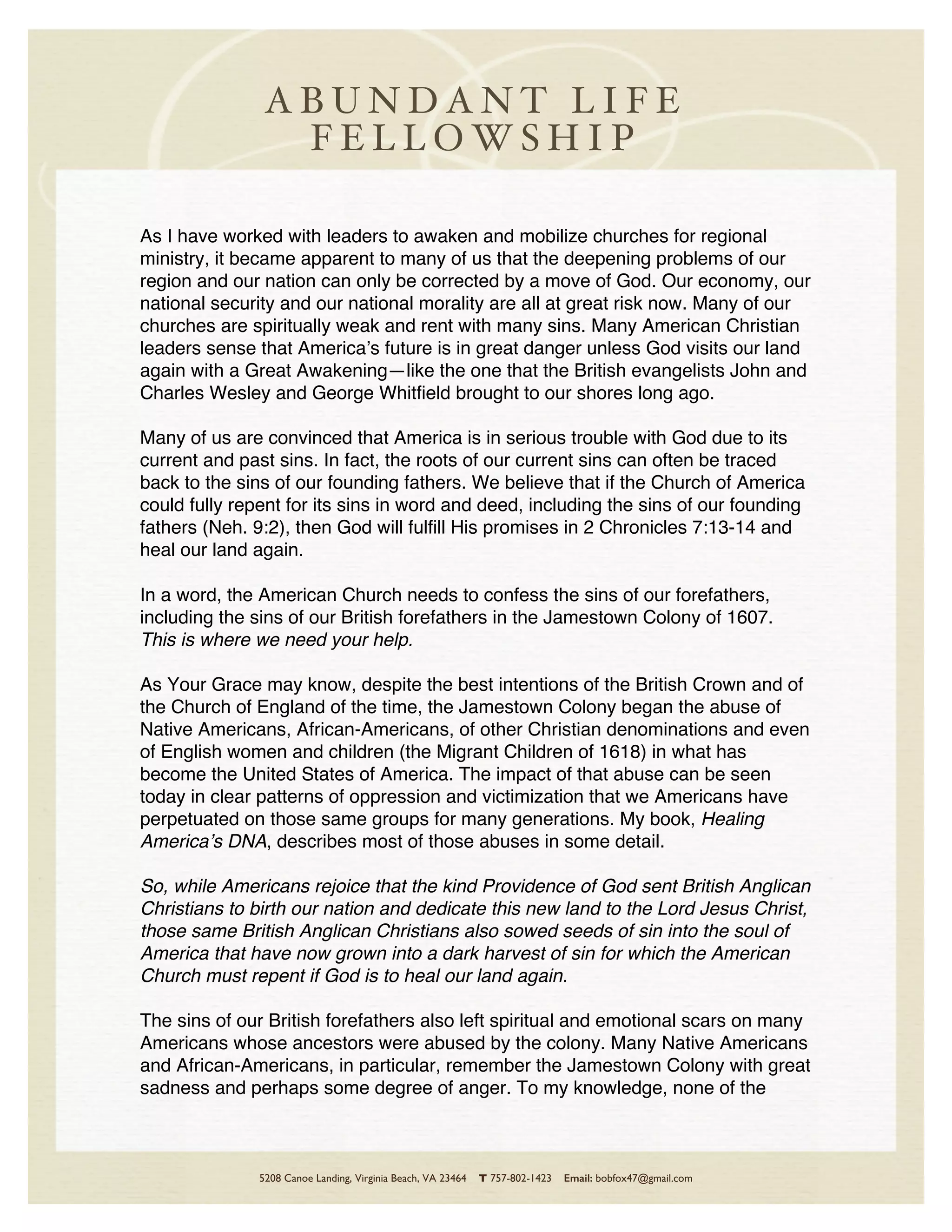 Appeal to the Archbishop of Canterbury for an Apology for the Sins of ...