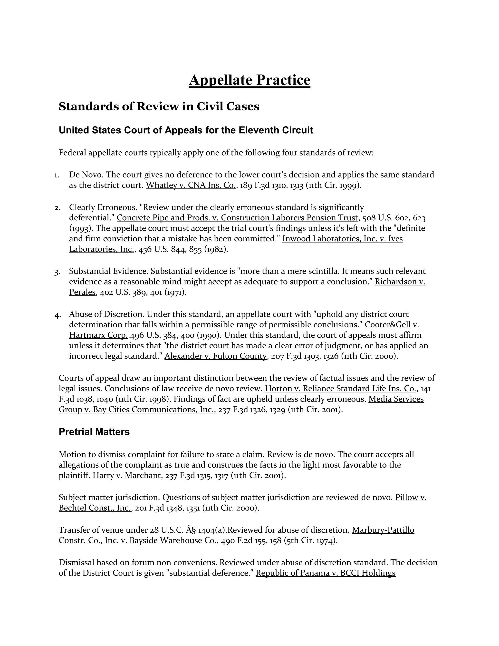 Appellate practice standards of review in civil cases | DOCX