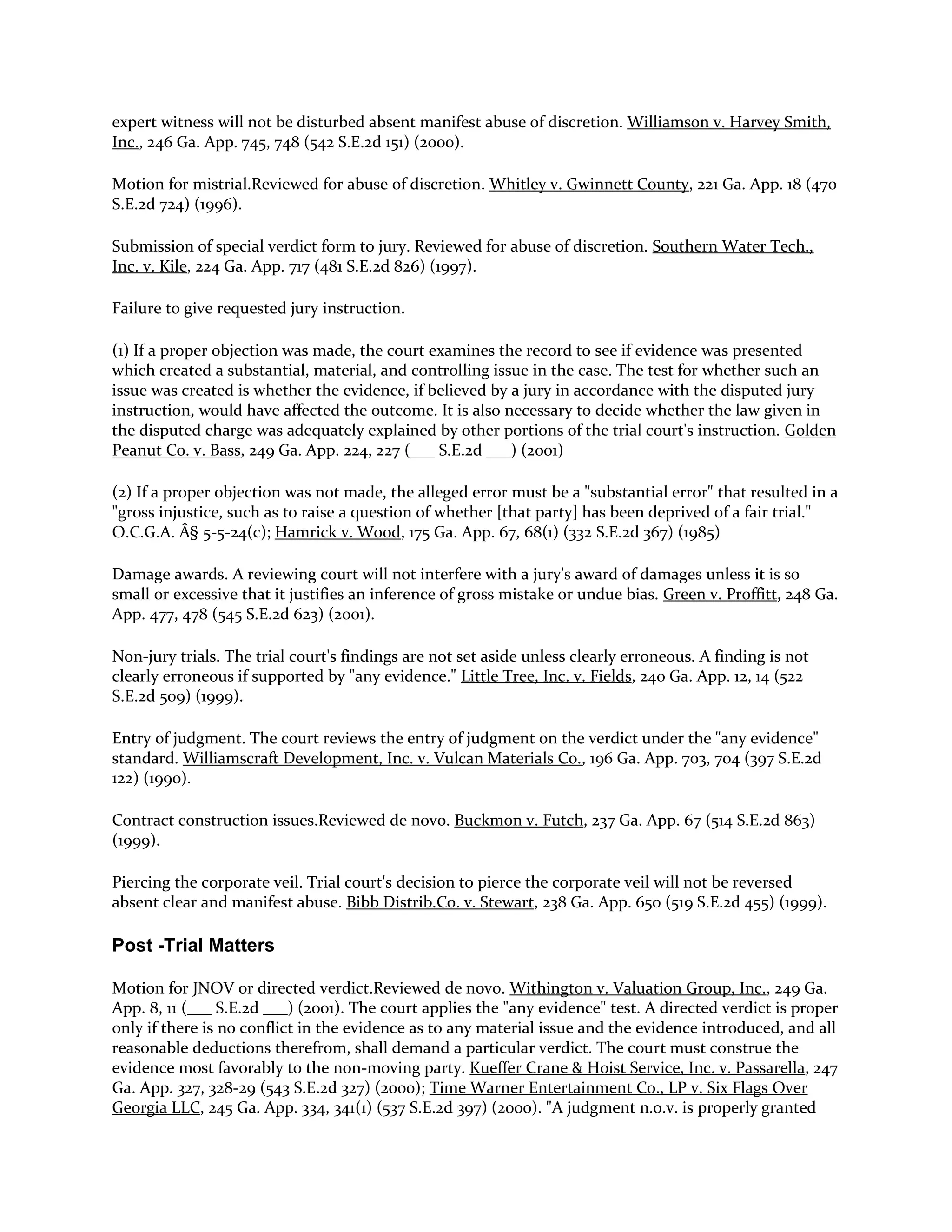 Appellate practice standards of review in civil cases | DOCX